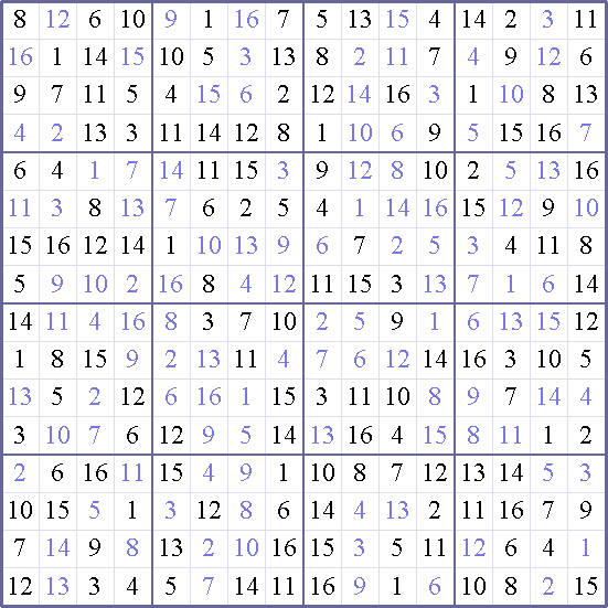 Sudoku Weekly - Free Online Printable Sudoku Games! 16x16 easy Solution