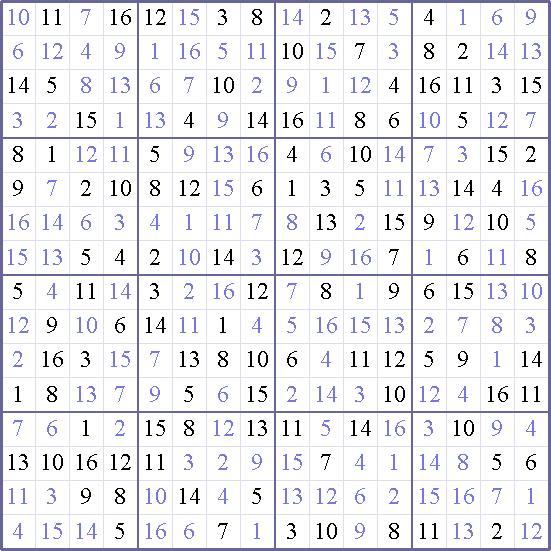 Sudoku Weekly - Print This Puzzle! 16x16 hard Solution