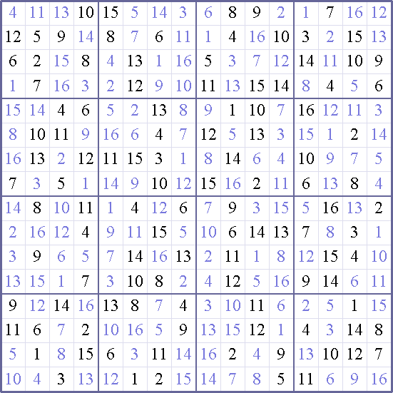 Sudoku Weekly - Print This Puzzle! 16x16 hard Solution
