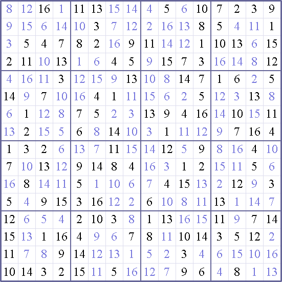 Sudoku Weekly - Print This Puzzle! 16x16 medium Solution