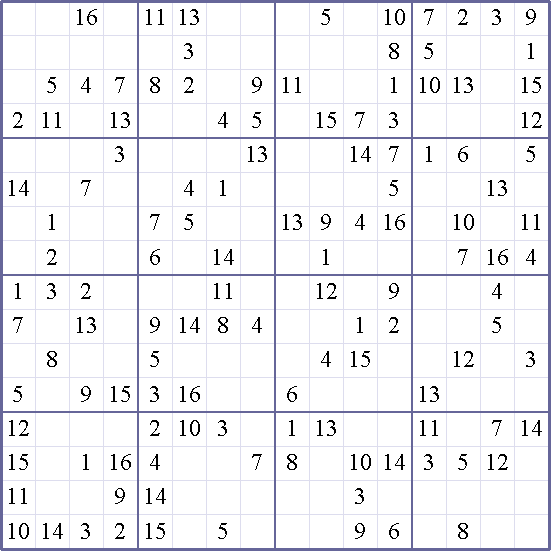 Sudoku Weekly - Free Online Printable Sudoku Games! 16x16 medium Puzzle