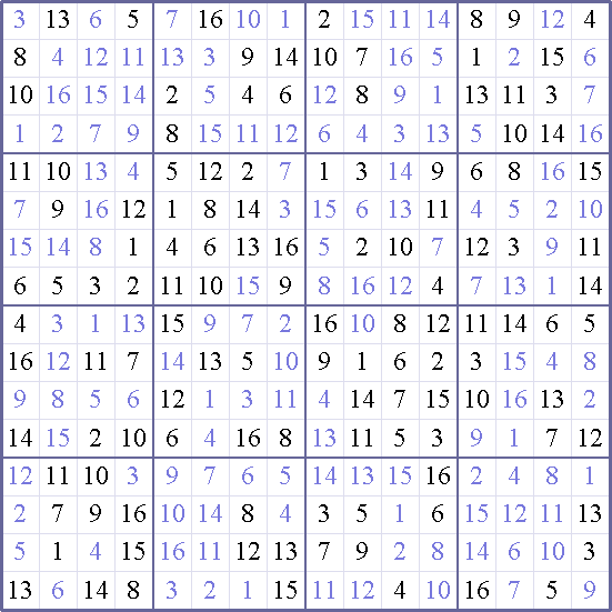 Sudoku Weekly - Print This Puzzle! 16x16 medium Solution