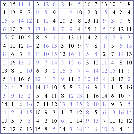 Sudoku Weekly - Free Online Printable Sudoku Games! 16x16 medium Solution