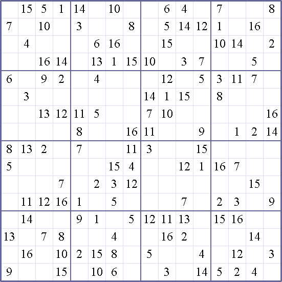 Sudoku Weekly - Free Online Printable Sudoku Games! 16x16 medium Puzzle
