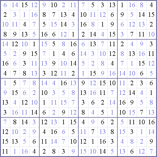 Sudoku Weekly - Free Online Printable Sudoku Games! 16x16 medium Solution