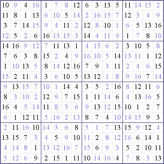 Sudoku Weekly - Free Online Printable Sudoku Games! 16x16 medium Solution