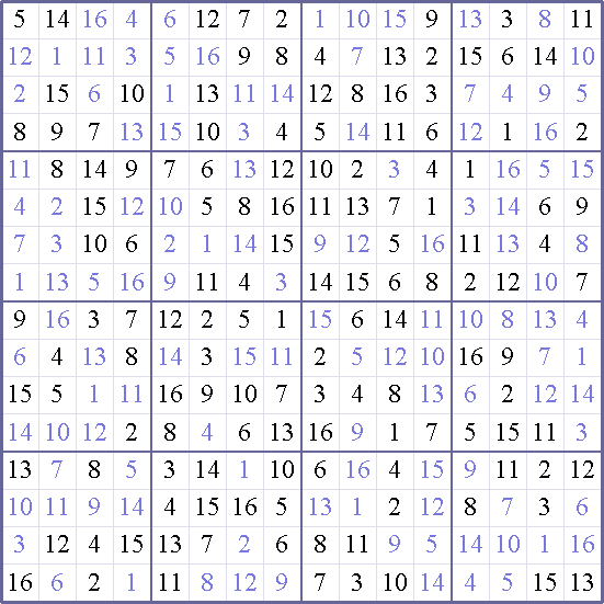 Sudoku Weekly - Free Online Printable Sudoku Games! 16x16 medium Solution