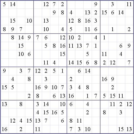 Sudoku Weekly - Free Online Printable Sudoku Games! 16x16 medium Puzzle