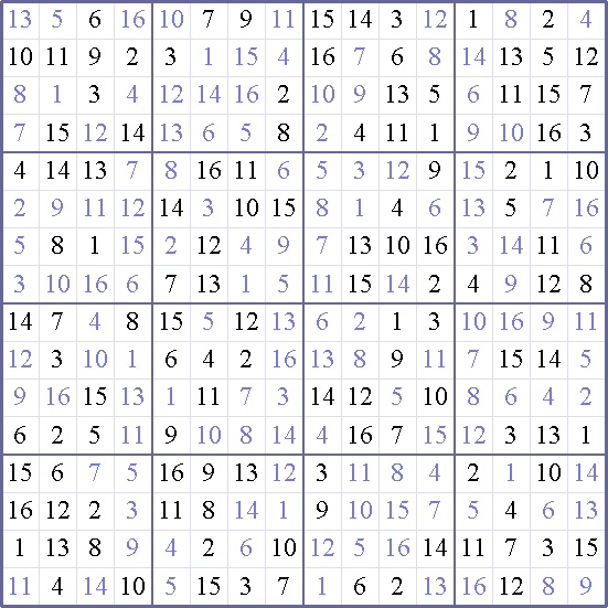 Sudoku Weekly - Print This Puzzle! 16x16 medium Solution