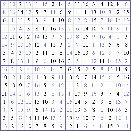 Sudoku Weekly - Free Online Printable Sudoku Games! 16x16 medium Solution