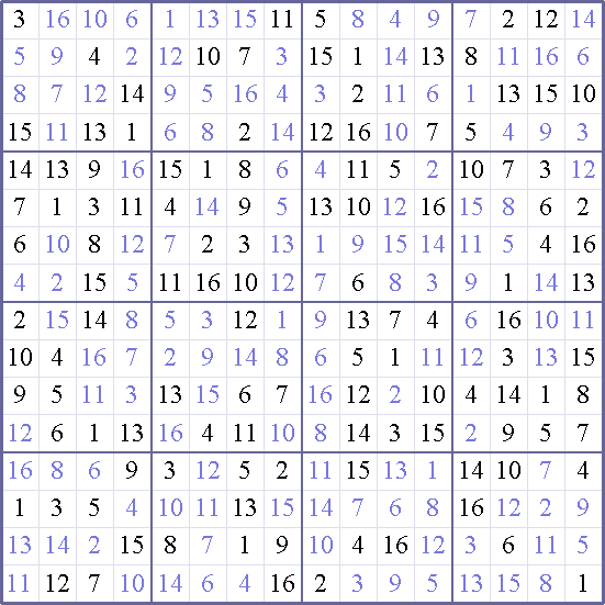 Sudoku Weekly - Print This Puzzle! 16x16 medium Solution